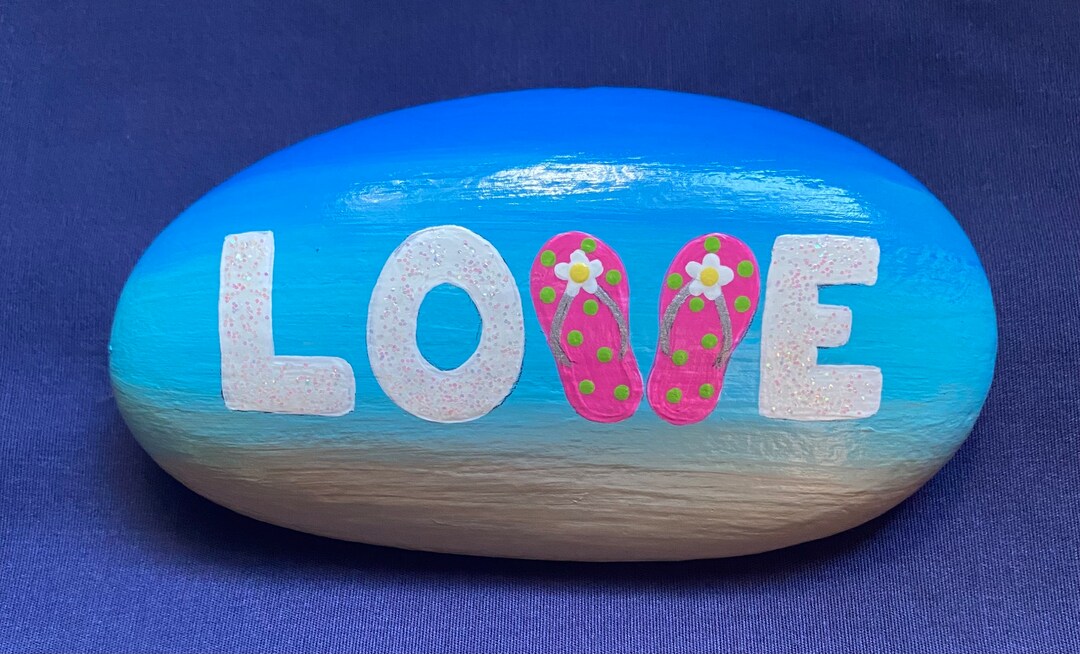 Beach Painted Rock, Flip Flops Painted Stone, Ocean Home Decor and ...