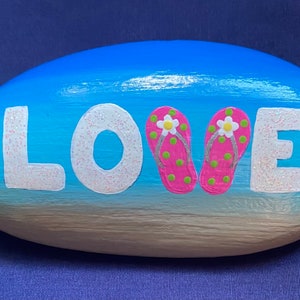 Beach Painted Rock, Flip Flops Painted Stone, Ocean Home Decor and ...