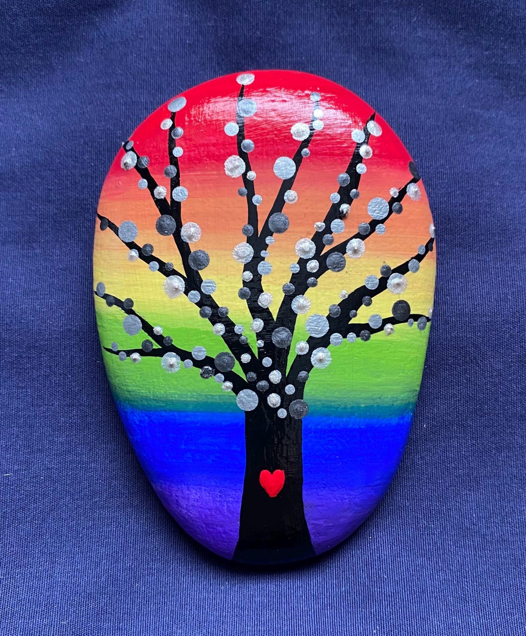 Rainbow Painted Rock, Tree Painted Stone, Colorful Home Decor and Gifts ...