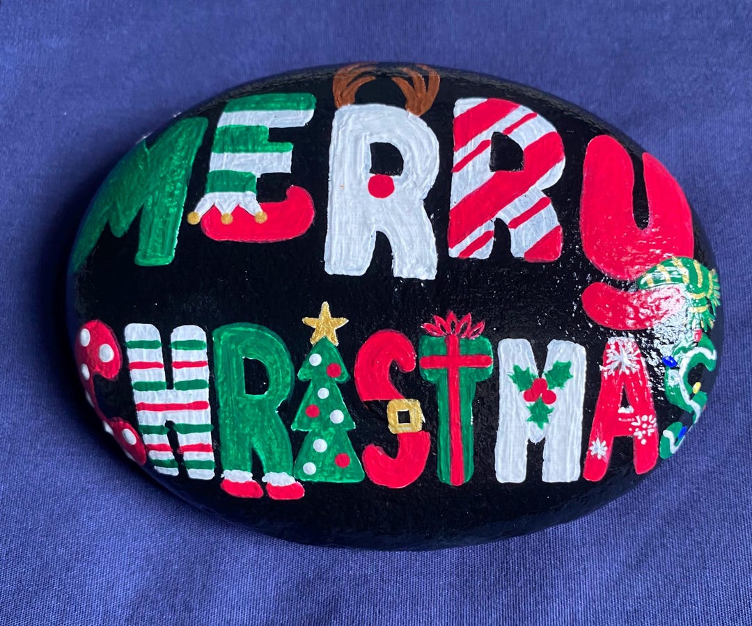 Christmas Painted Rock, Holiday Painted Stone, Merry Christmas ...