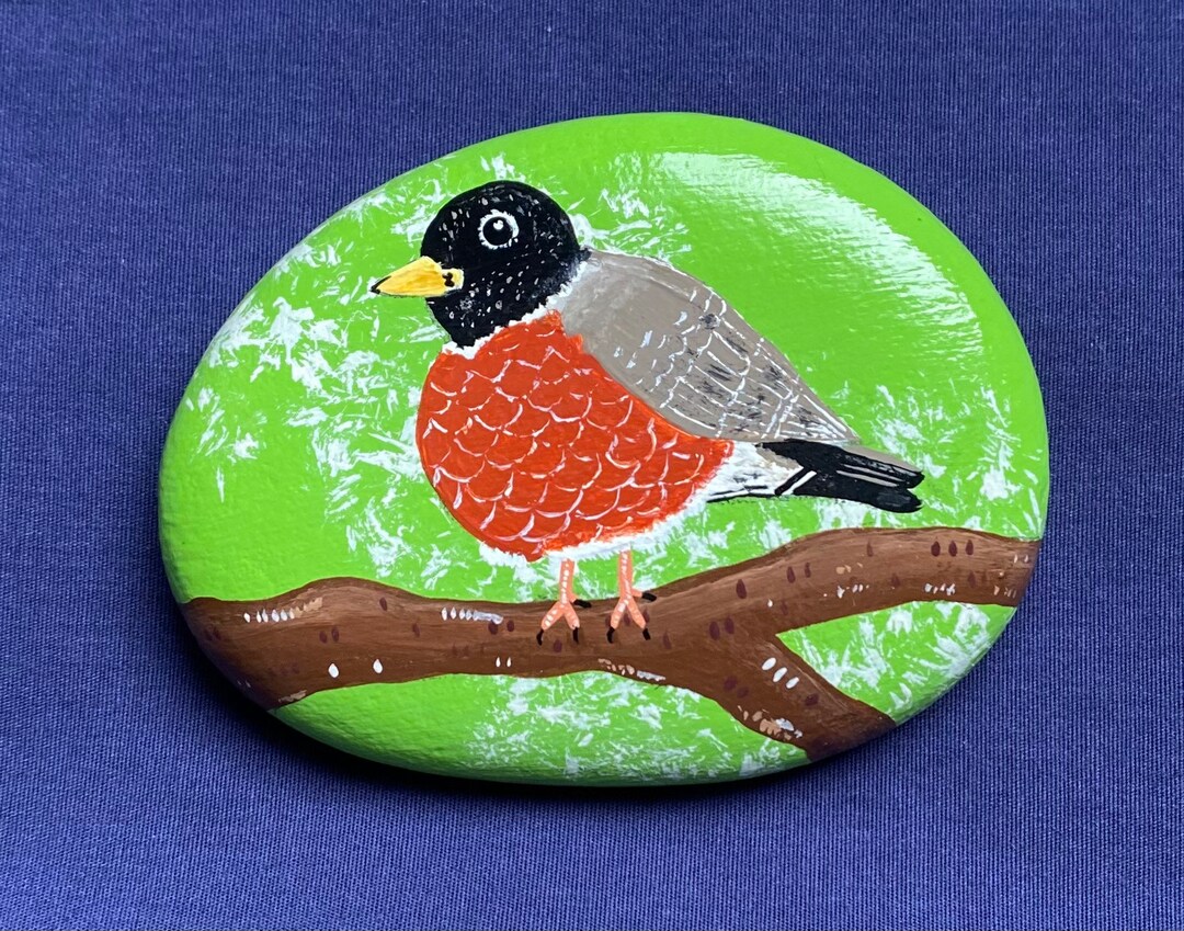 American Robin Painted Rock, Bird Painted Stone, Birds Home Decor and ...