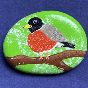 American Robin Painted Rock, Bird Painted Stone, Birds Home Decor and ...