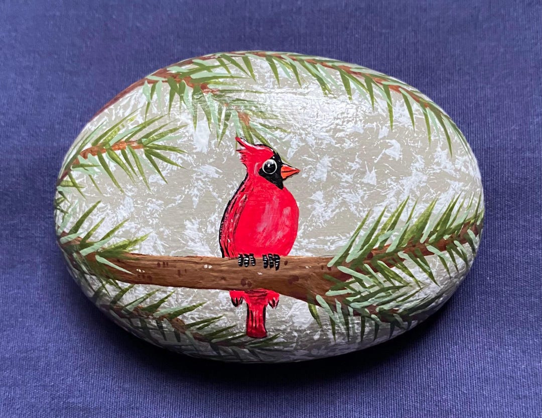 Cardinal Painted Rocks, Red Bird Painted Stones, Cardinals Home Decor ...