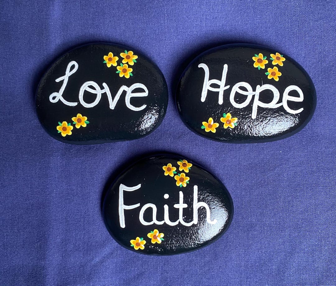 Love, Hope, Faith, Painted Rocks, Word Painted Stones, Set of 3 ...