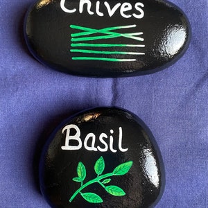 Herb Garden Painted Rocks, Herb Painted Stones, Garden Markers, Herbs ...