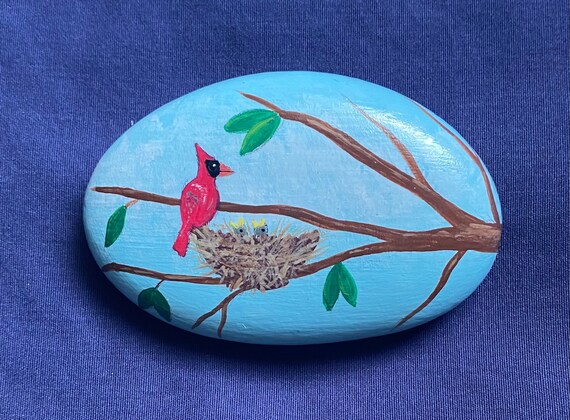 Cardinal Painted Rock Red Bird Painted Stone Animals Birds - Etsy