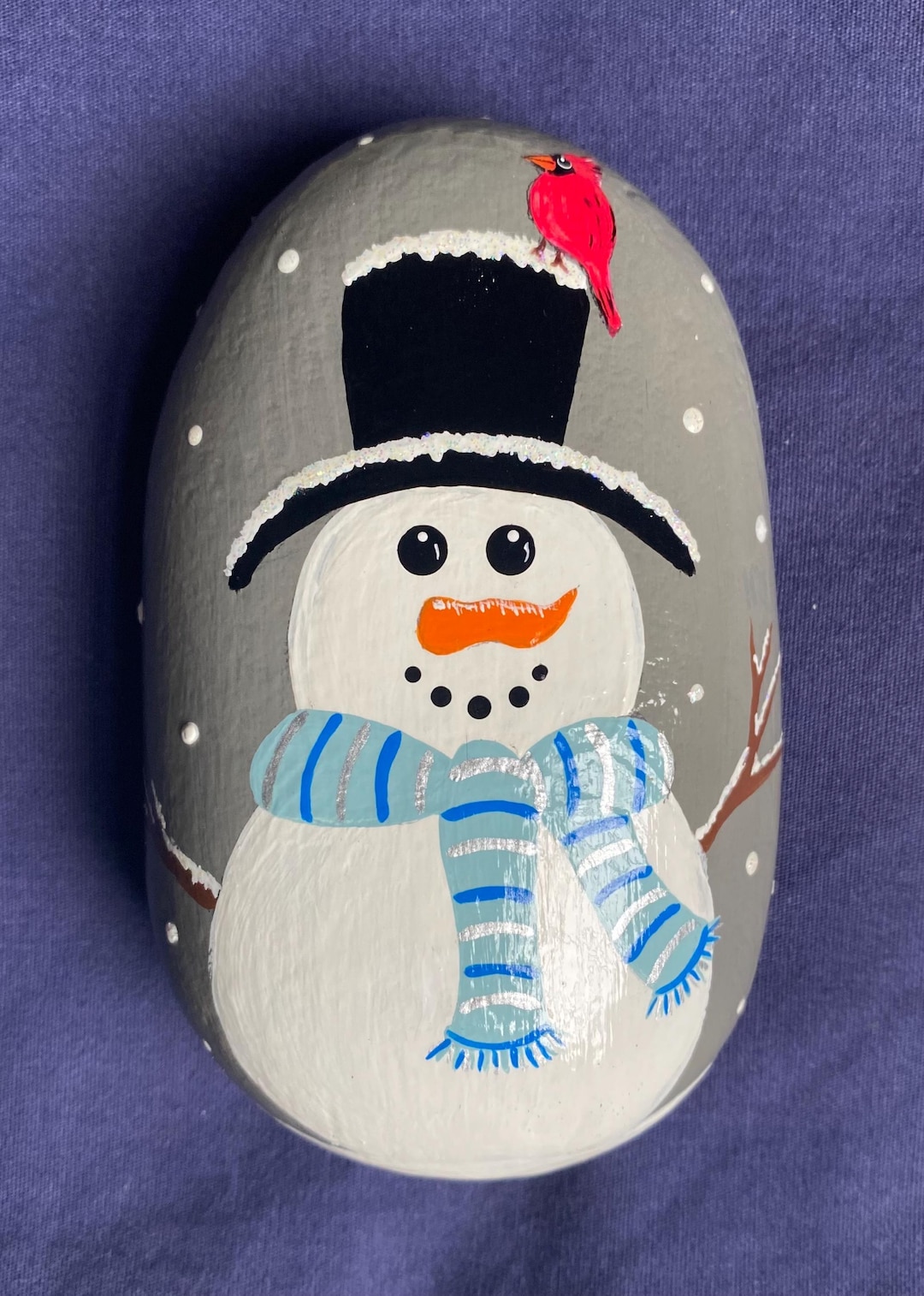 Snowman Painted Rock, Cardinal Painted Stone, Winter Decor and Gifts - Etsy