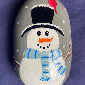 Snowman Painted Rock, Cardinal Painted Stone, Winter Decor and Gifts - Etsy