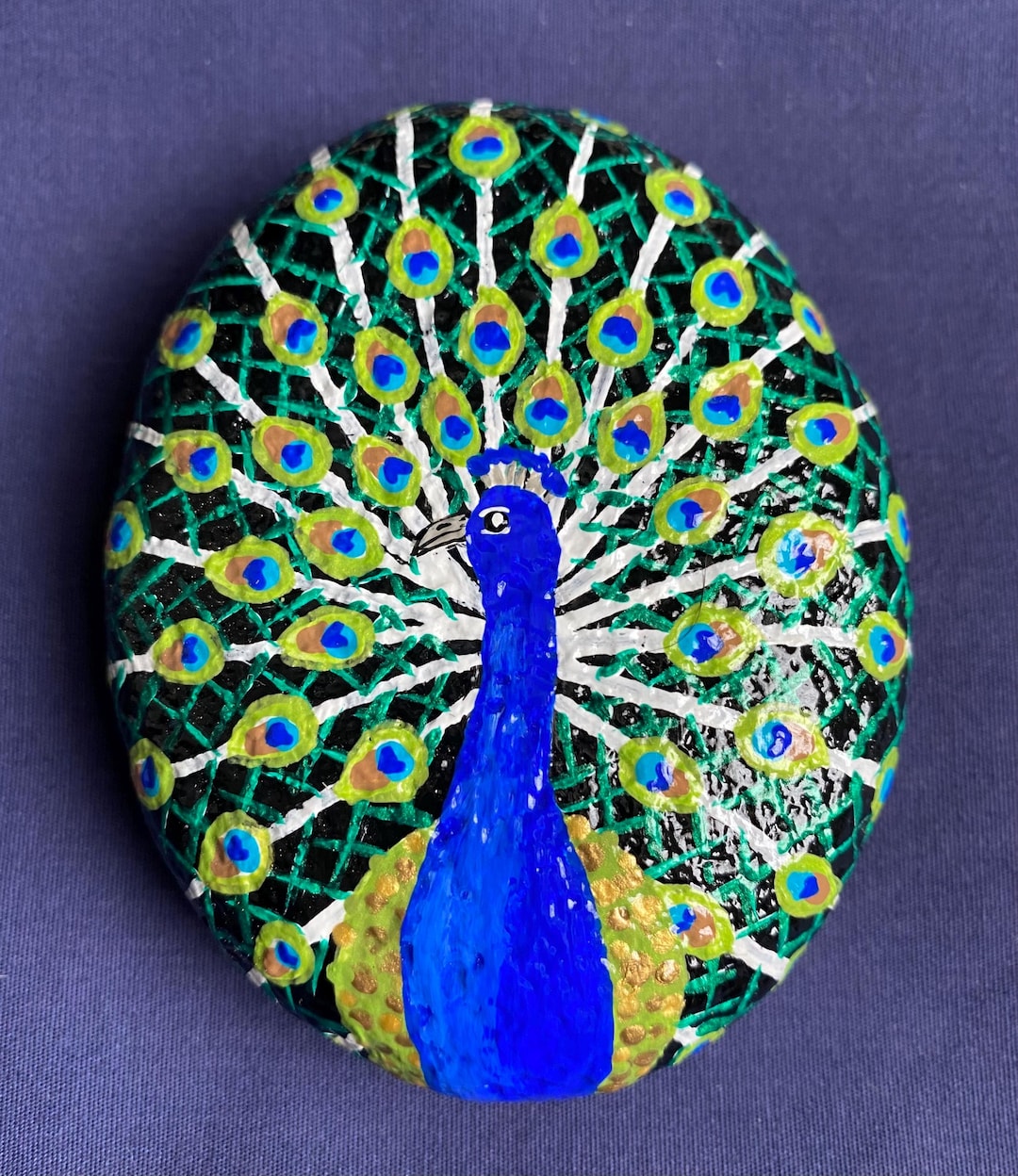 Peacock Painted Rock, Bird Painted Stone, Peacocks Paperweights, Home ...