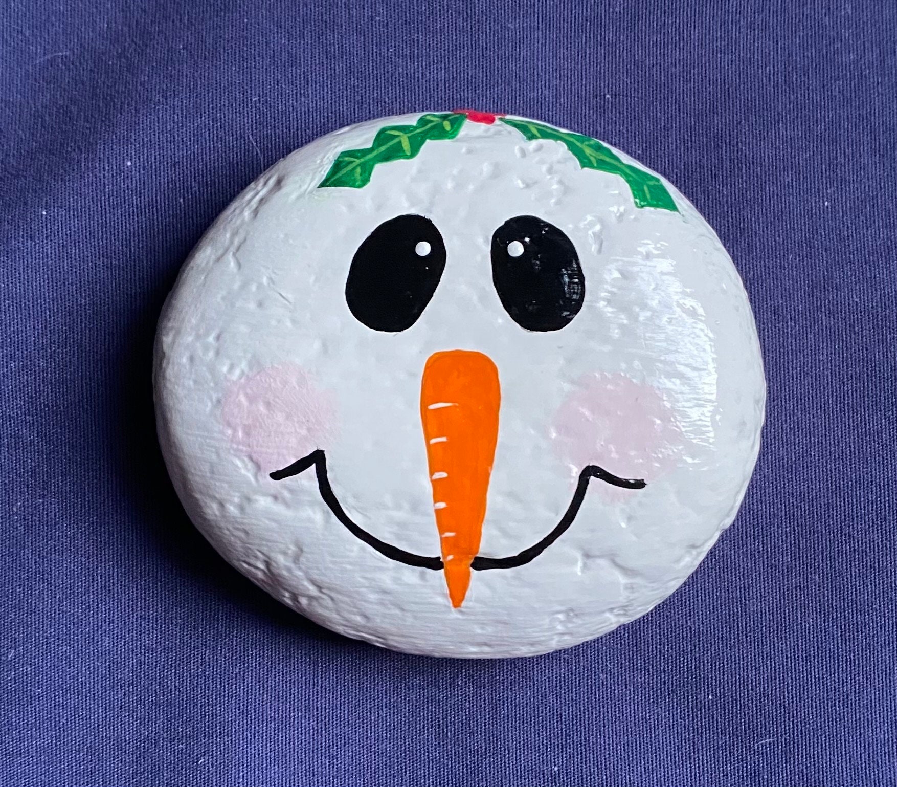 Snowman Painted Rock, Winter Painter Stone, Seasonal Paperweights, Home ...