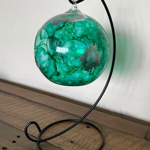 Hand Painted, Candle Holder, Hanging Glass Baubles. Emerald Green ...