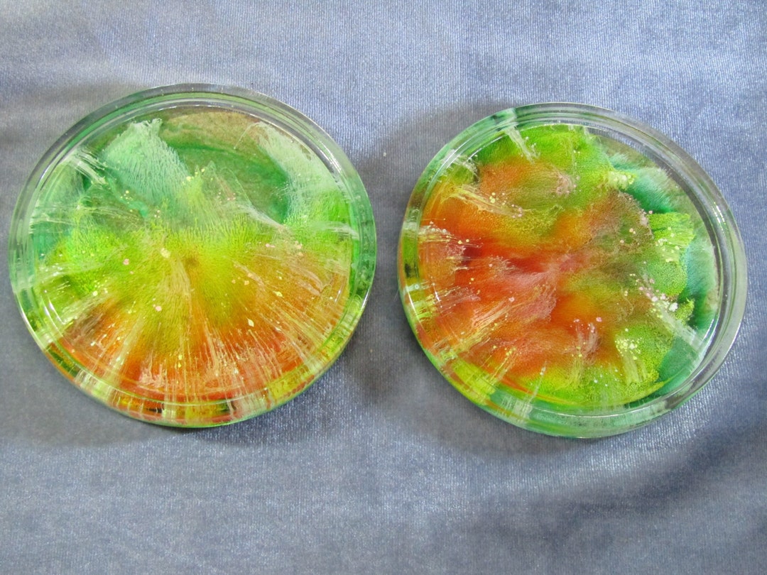 Alumilite Coasters in Green, Yellow and Red. Cork Backing. - Etsy
