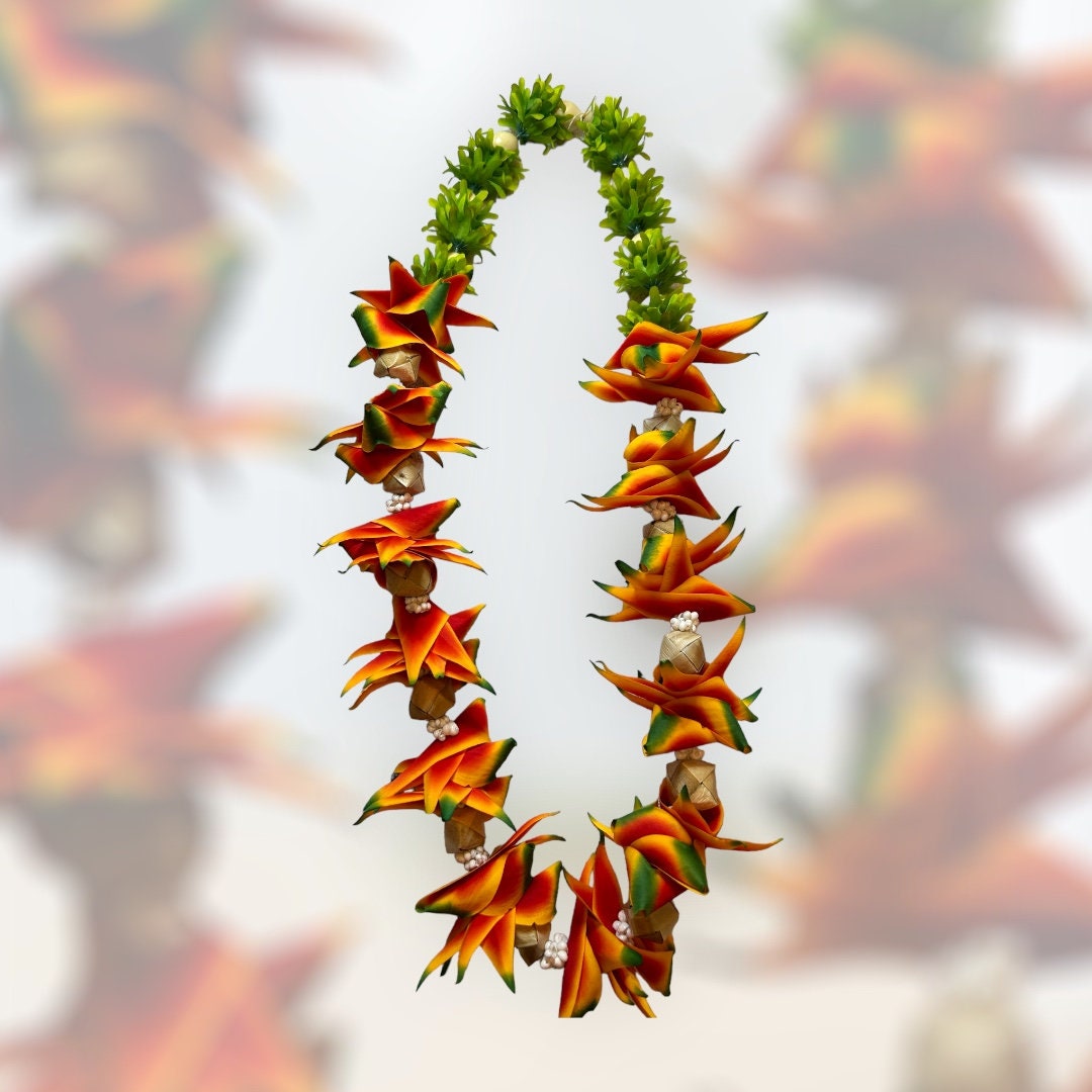 Artificial Silk Orange Yellow Green Heliconia Leaves Lei - Etsy