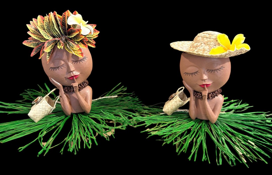 Hawaiian Planter Pot Hula Girl Brown Mongo Lei - Large - Etsy