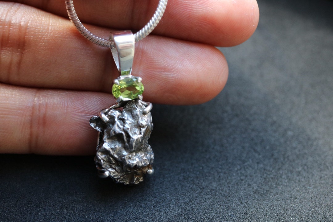 Meteorite and Peridot Pendant | 925 Sterling Silver - Etsy