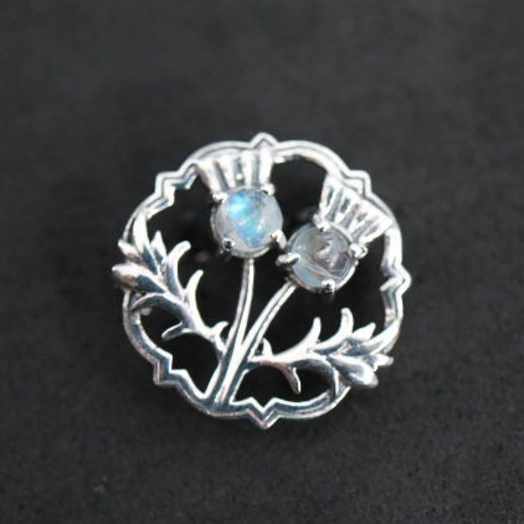 Scottish Thistle Brooch With Rainbow Moonstone | 925 Sterling Silver - Etsy