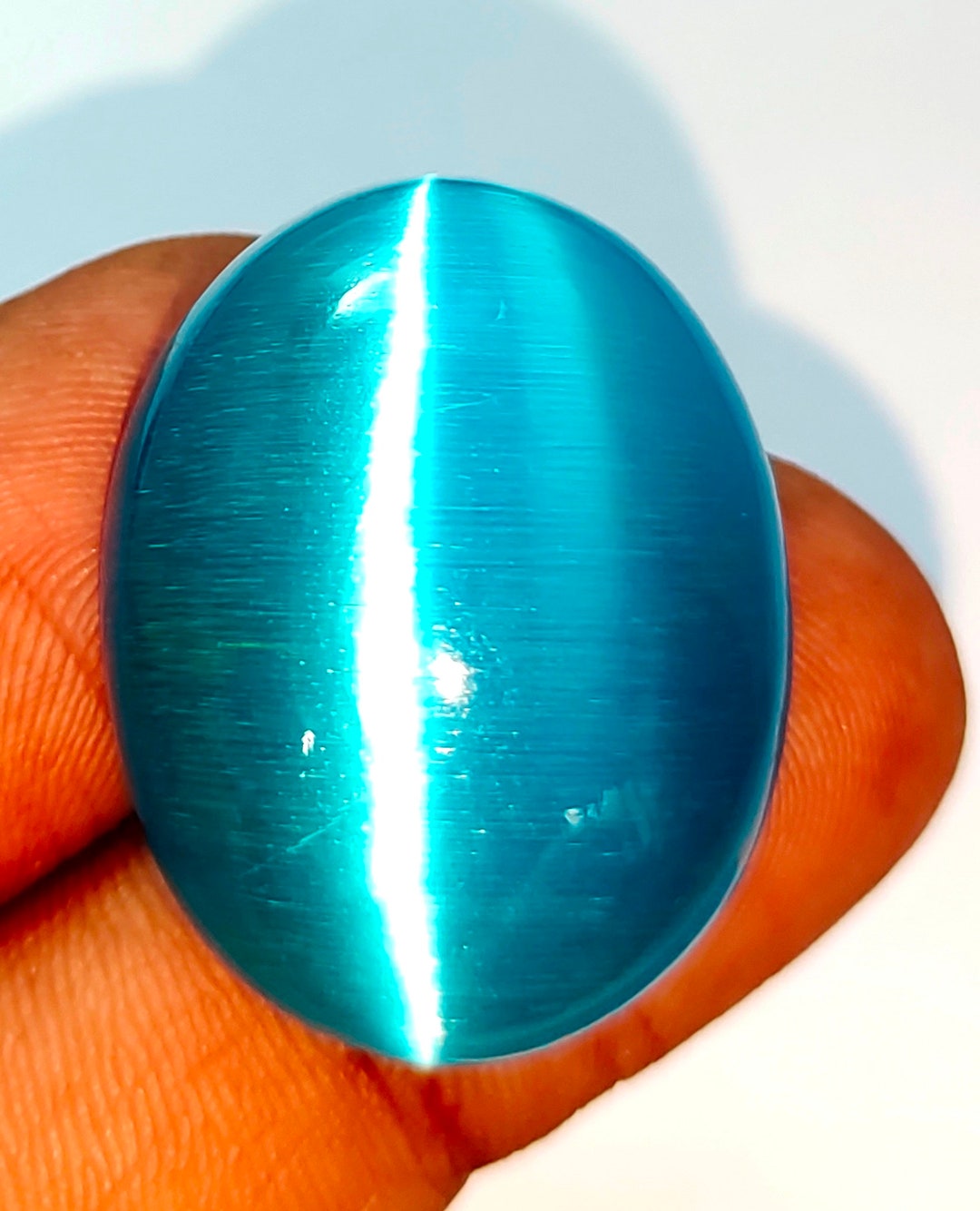 Natural Cats Eye Oval Cabochon Sky Blue Color Loose Gemstone Genuine ...