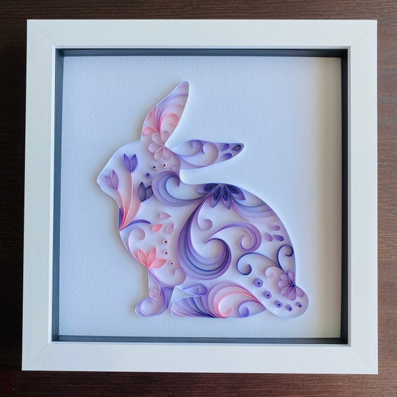 Bunny Rabbit Quilling Art in White Box Frame New Baby | Etsy