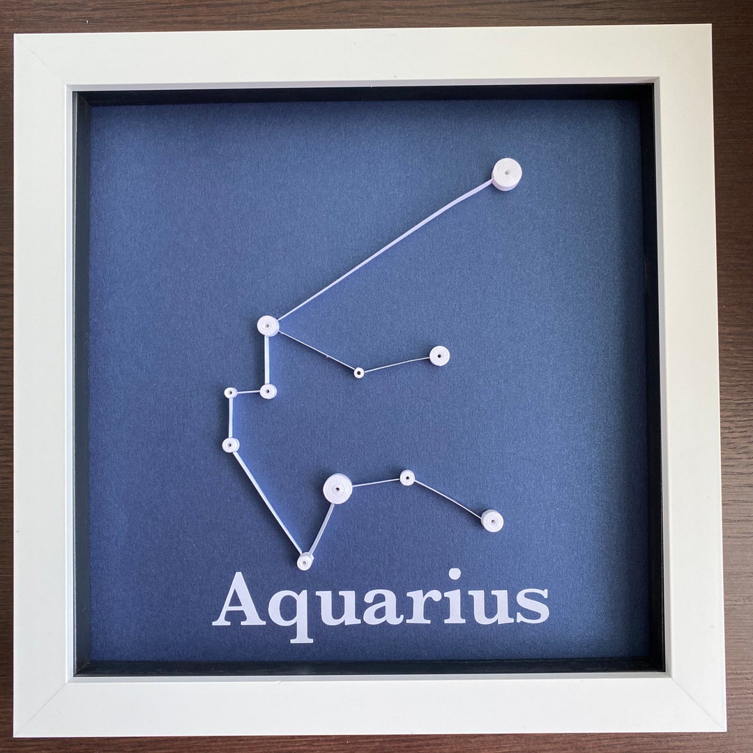 Aquarius Star Sign Constellation Quilling Art on Midnight Blue Sky in ...