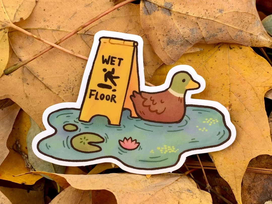 Duck Wet Floor Pond Vinyl Sticker // Waterproof Glossy Decal // Cute ...
