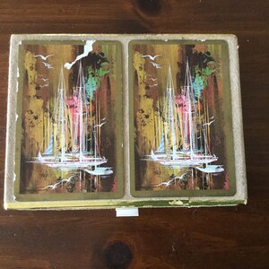 Vintage Sail Boat Themed Congress Playing Cards in a Decorative Velvet ...