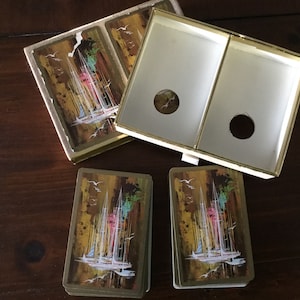 Vintage Sail Boat Themed Congress Playing Cards in a Decorative Velvet ...