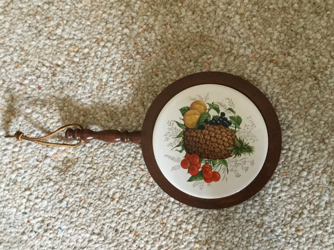 Vintage Wooden Trivet With Fruit - Etsy