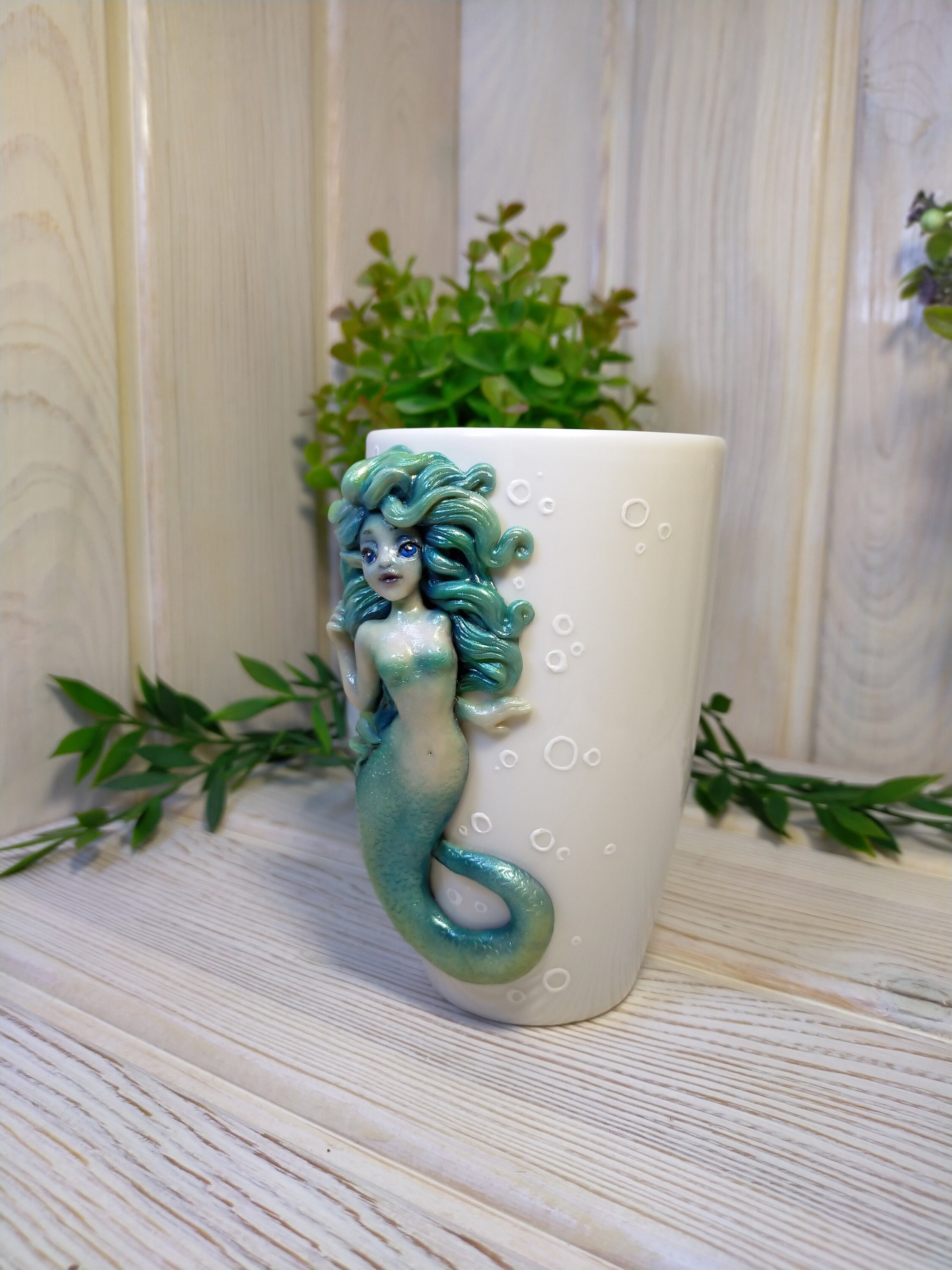Mermaid Mug, Cup With a Mermaid, Mermaid Gift, Mermaid Art, Polymer ...
