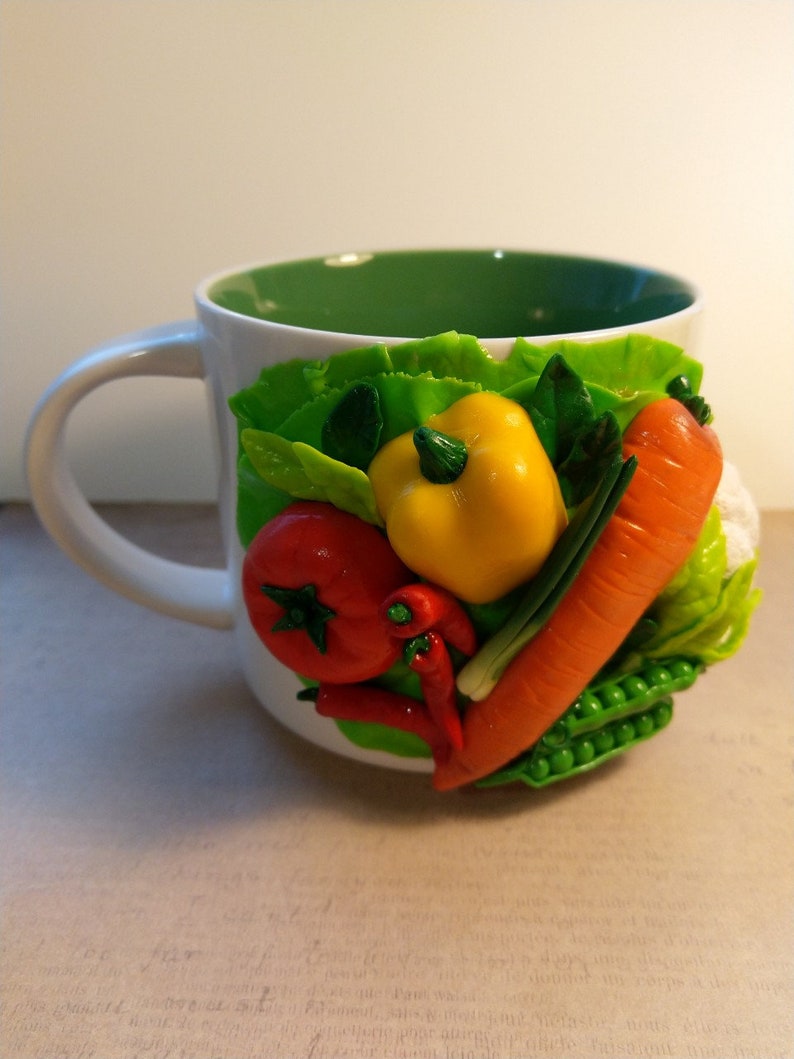 Vegan Gift, Vegetarian Mug, Healthy Food, Vegetables Gift, Polymer Clay ...