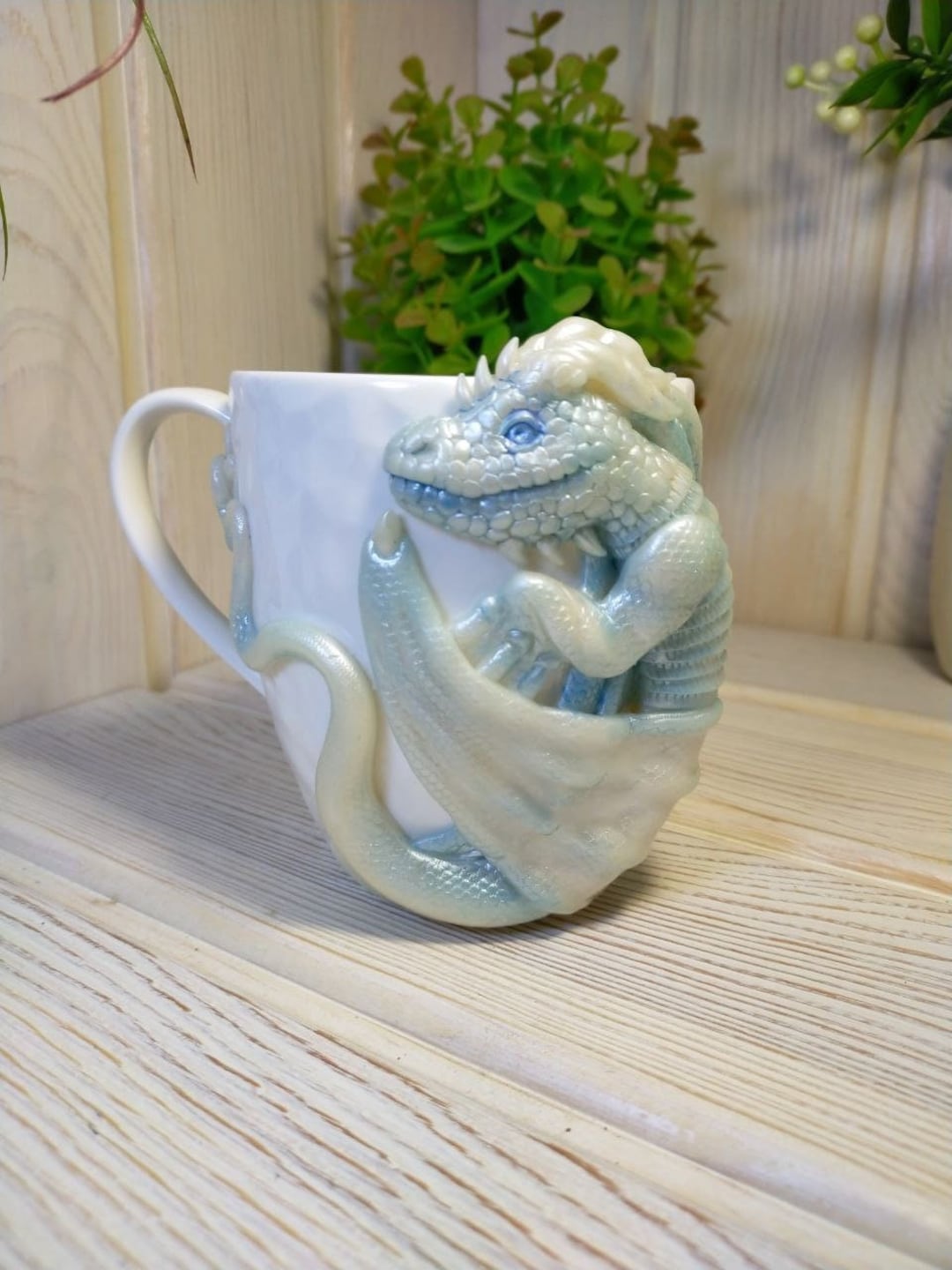 Blue Dragon, Dragon Mug, Dragon Gift Art, Cup Polymer Clay Mug, Dragon ...