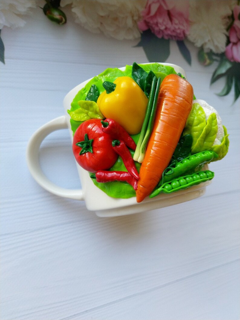 Vegan Gift, Vegetarian Mug, Healthy Food, Vegetables Gift, Polymer Clay ...