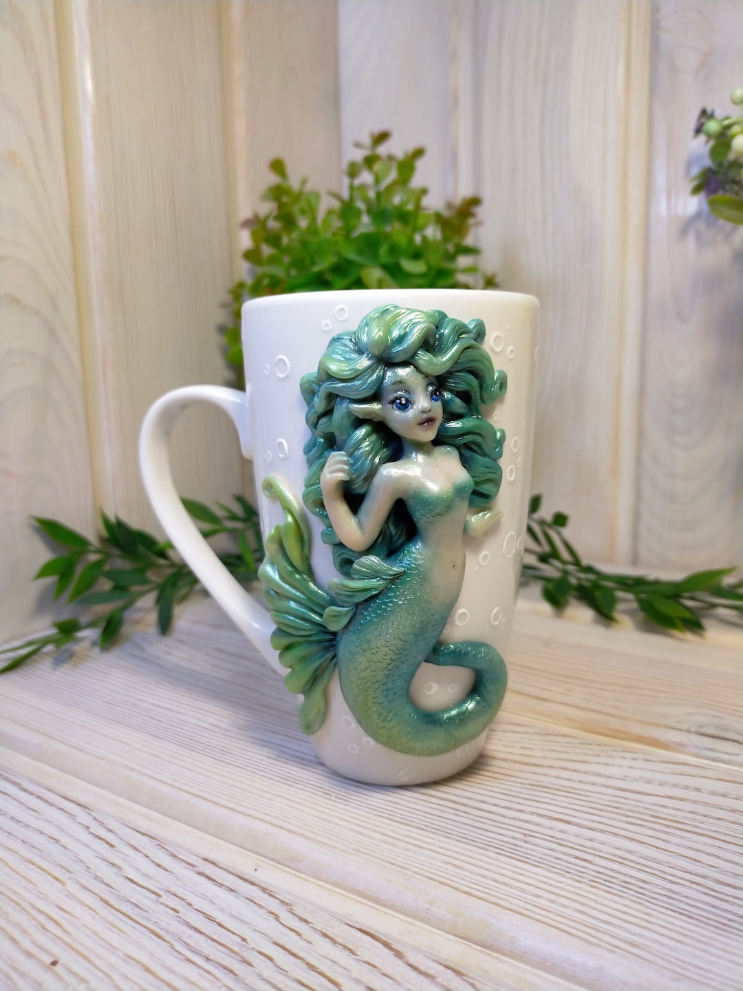 Mermaid Mug, Cup With a Mermaid, Mermaid Gift, Mermaid Art, Polymer ...