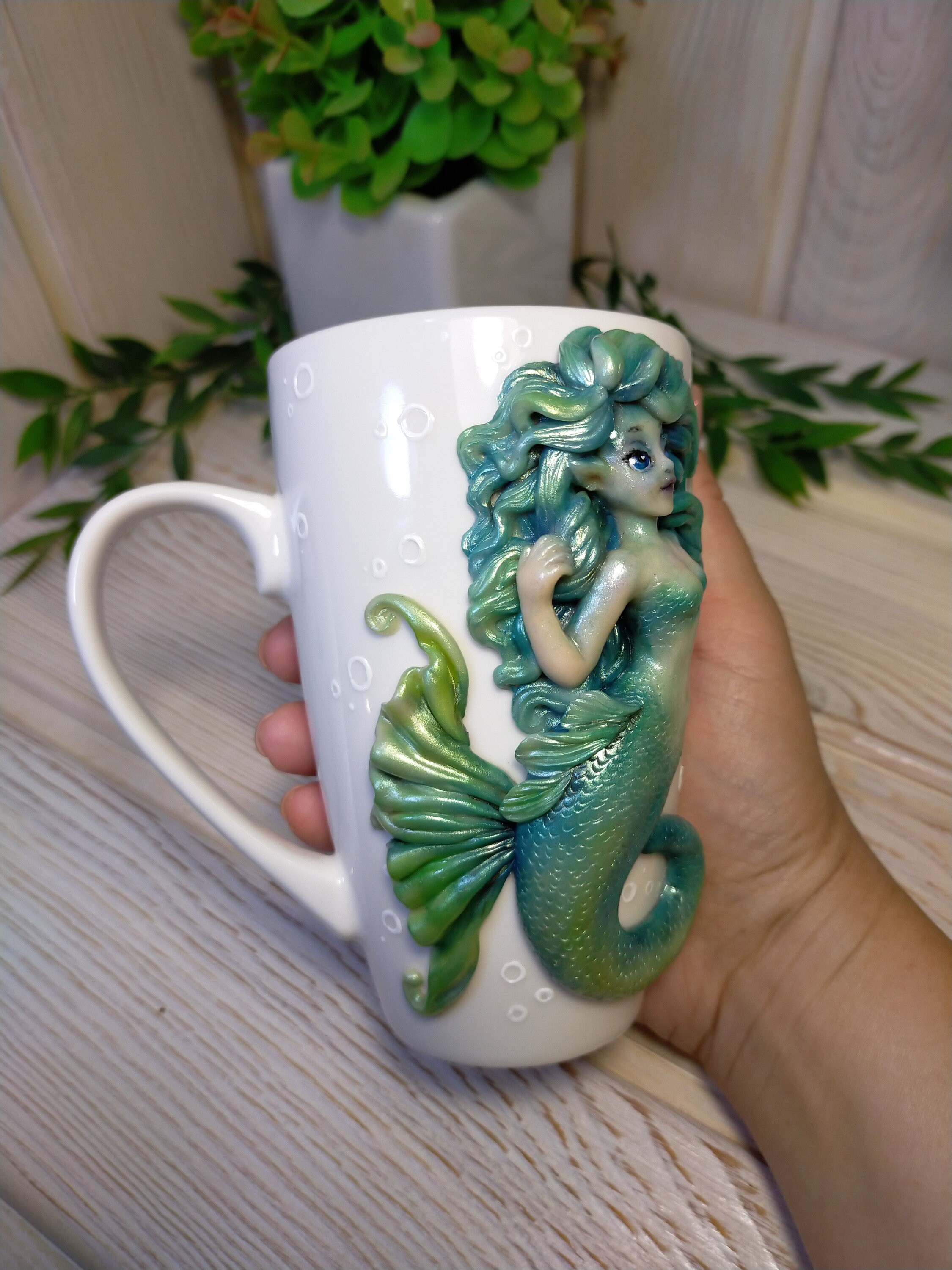 Mermaid Mug, Cup With a Mermaid, Mermaid Gift, Mermaid Art, Polymer ...