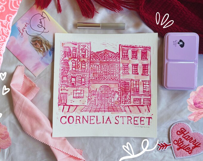 Cornelia Street Art Print | Linocut & Watercolor - Etsy