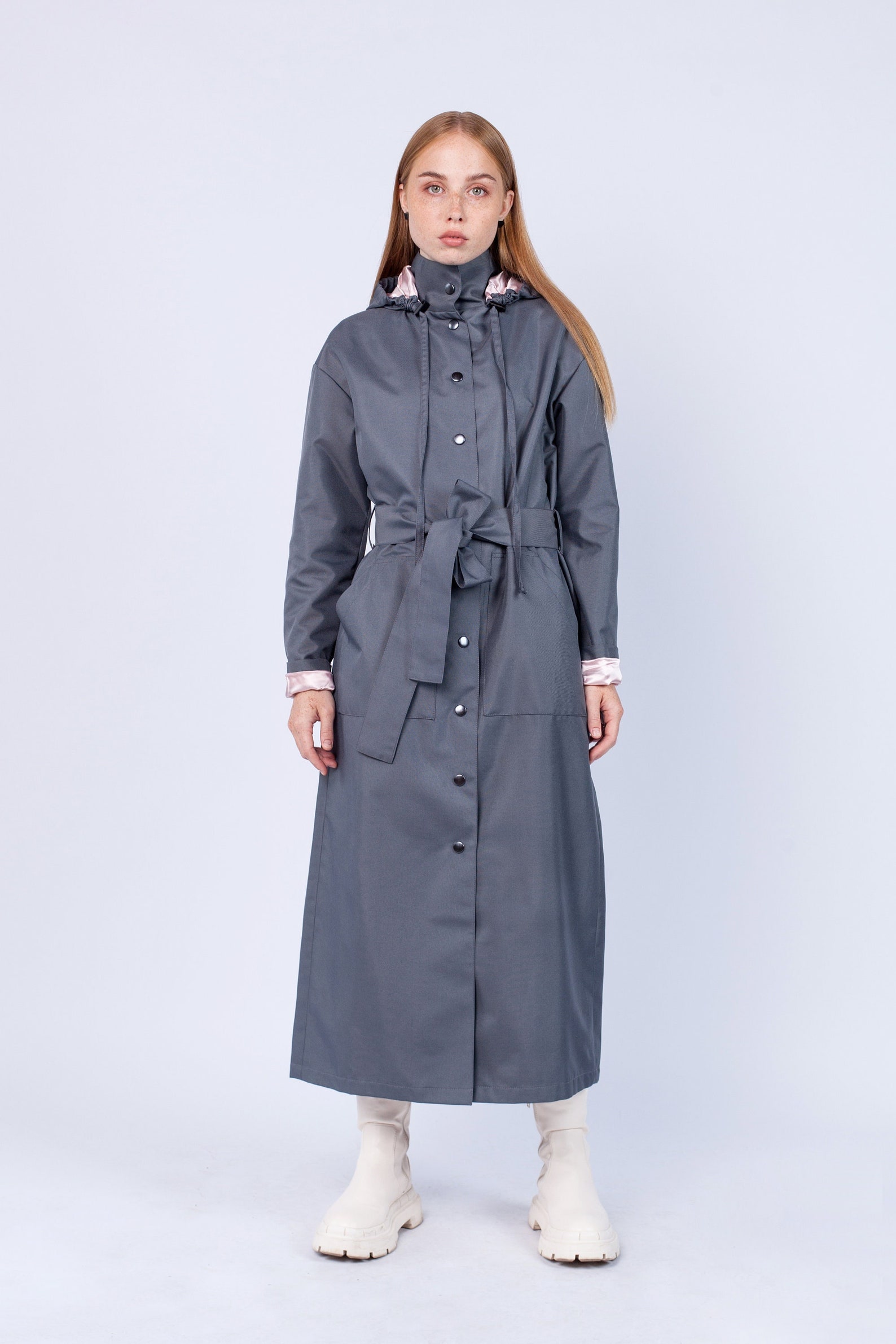 Women Long Gray Color Fashion Unique Raincoat With Belt el Salvador 182 ...