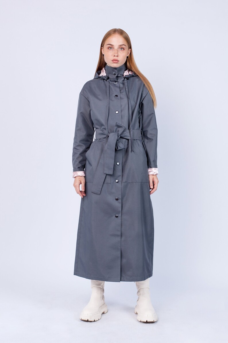 Women Long Gray Color Fashion Unique Raincoat With Belt el Salvador 182 ...