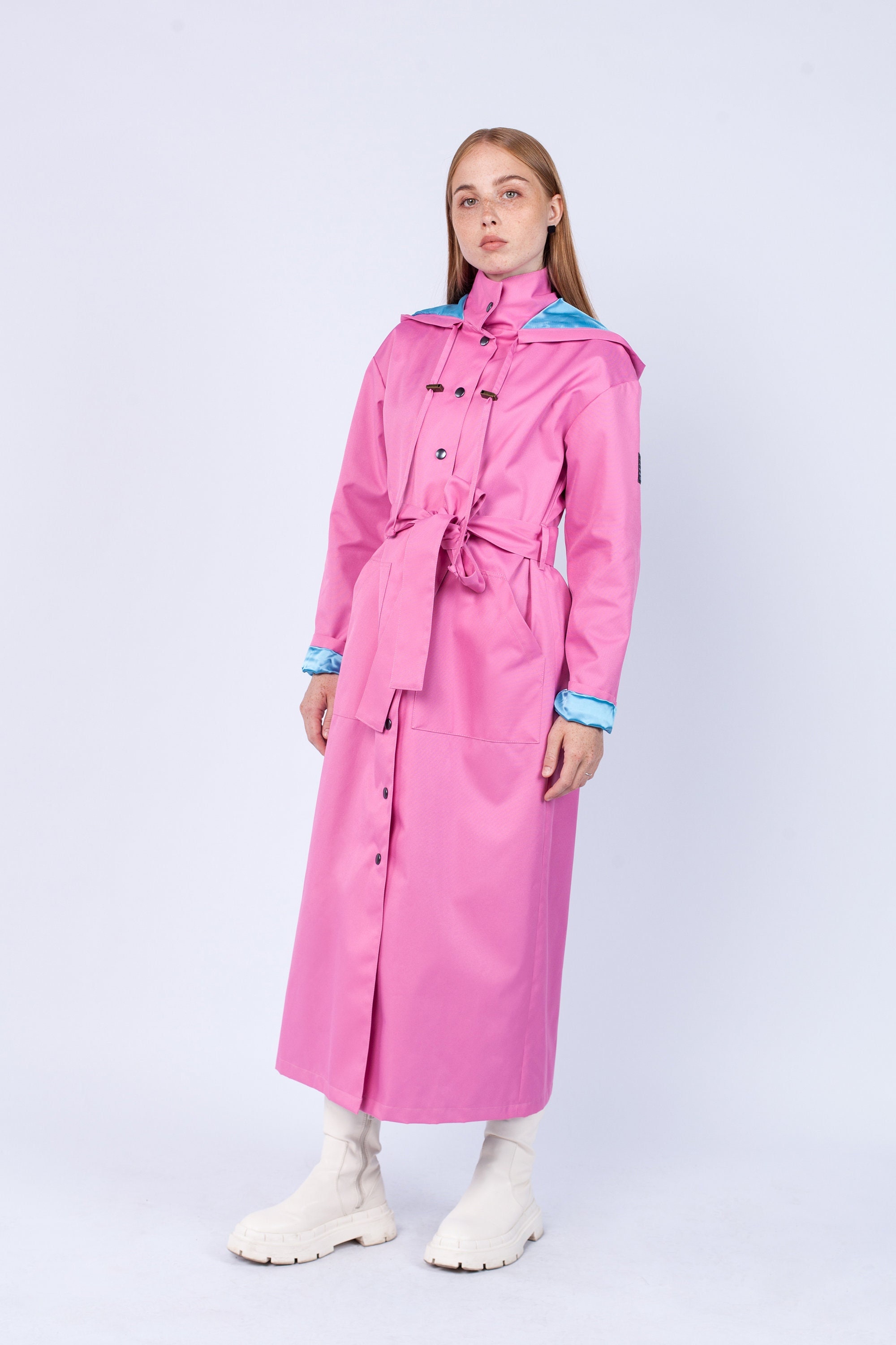 Women Long Pink Color Fashion Unique Raincoat With Belt el Salvador 515 ...