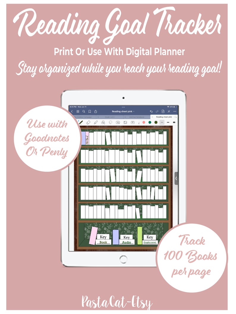 Reading Goal Tracker Bookshelf 100 Books Digital PDF Download - Etsy