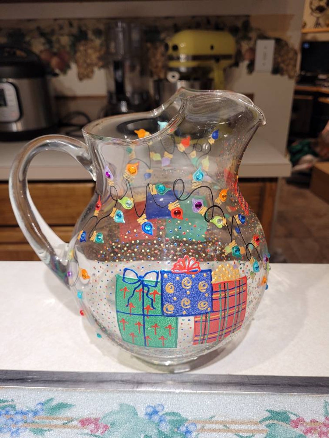 Hand Painted Glass Vikki Christmas Pitcher - Etsy