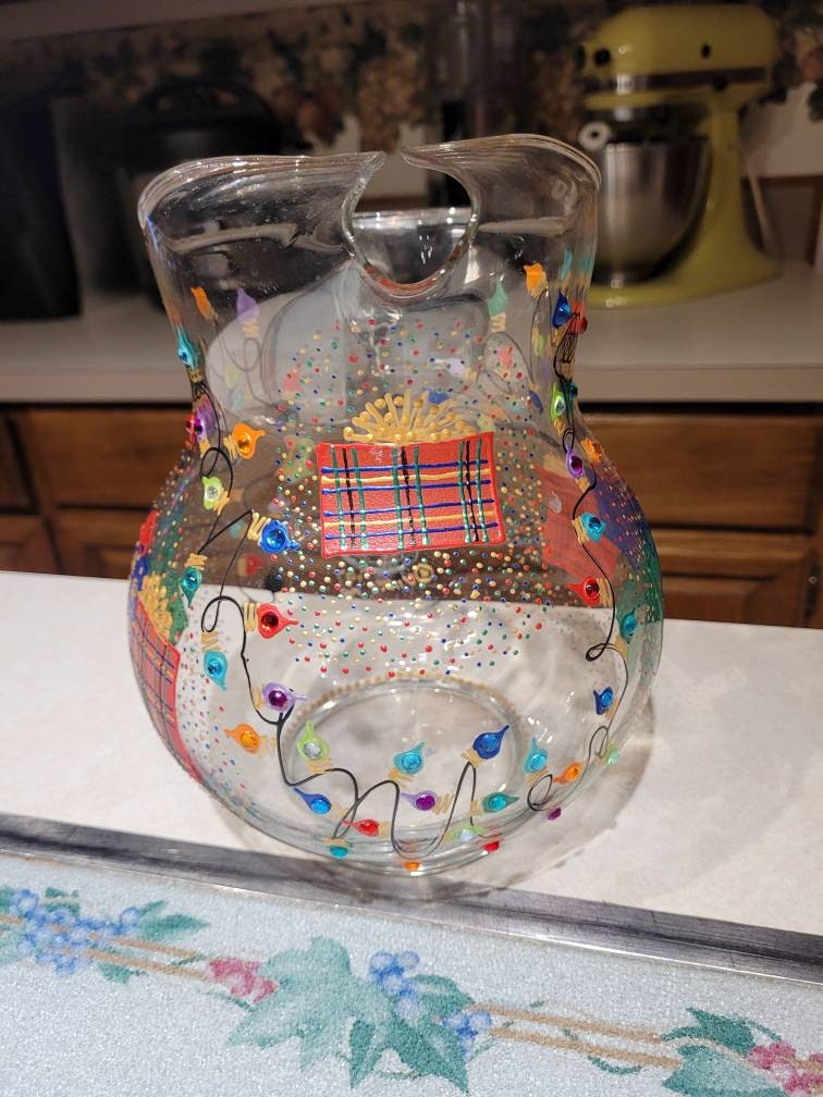 Hand Painted Glass Vikki Christmas Pitcher - Etsy
