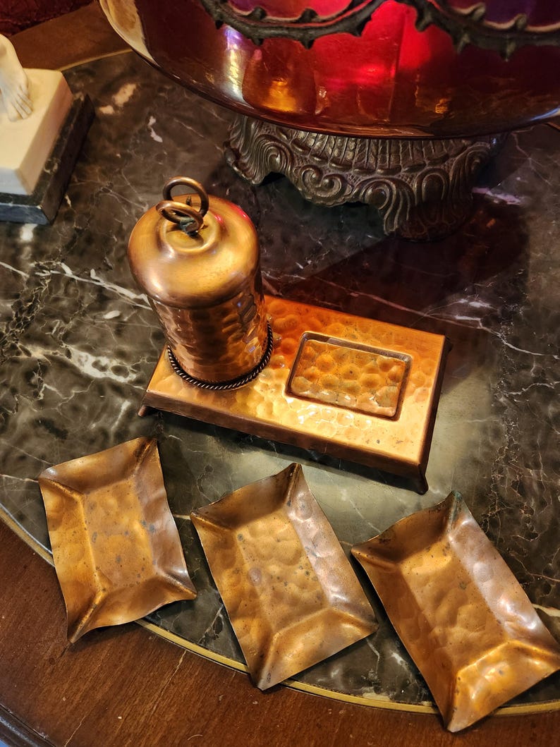 Vintage Gregorian Hammered Copper Cigarette Dispenser and Ash Tray Mid ...