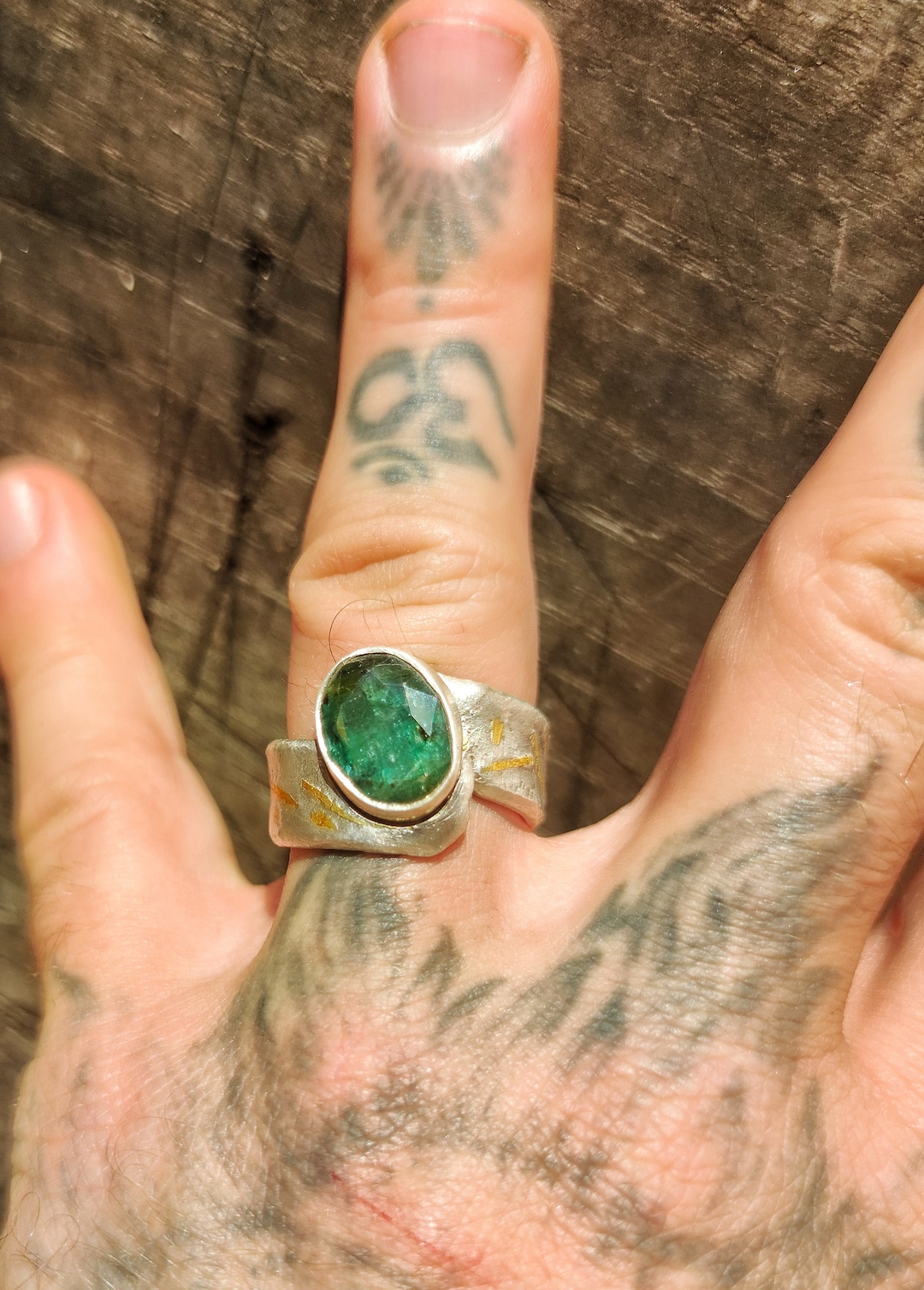 Green Garnet Ring of Heart and Forgiveness Made of Pure Silver and 24 K ...