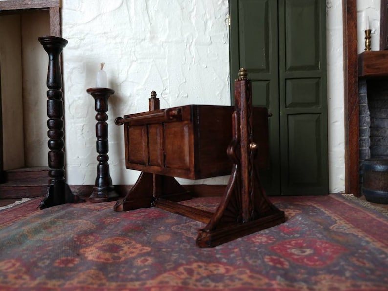 Tudor / Medieval Hand Carved Hanging Cradle, Artisan Crafted, 1:12 ...