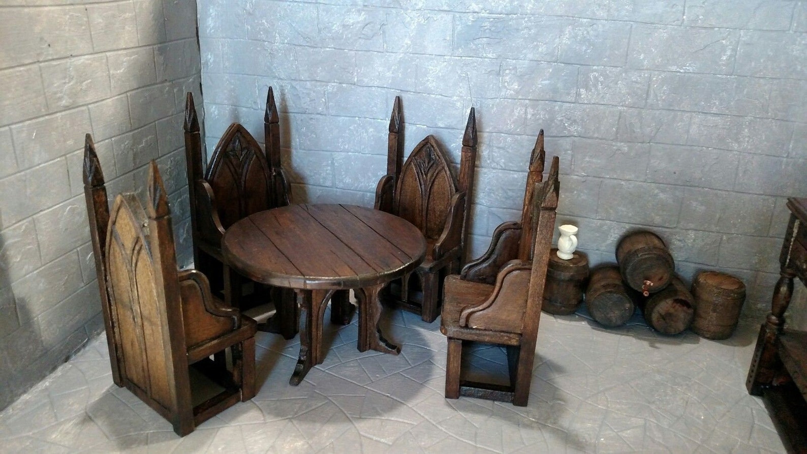 Gothic Castle THRONE CHAIRS & TABLE, Artisan Handcarved, Medieval ...