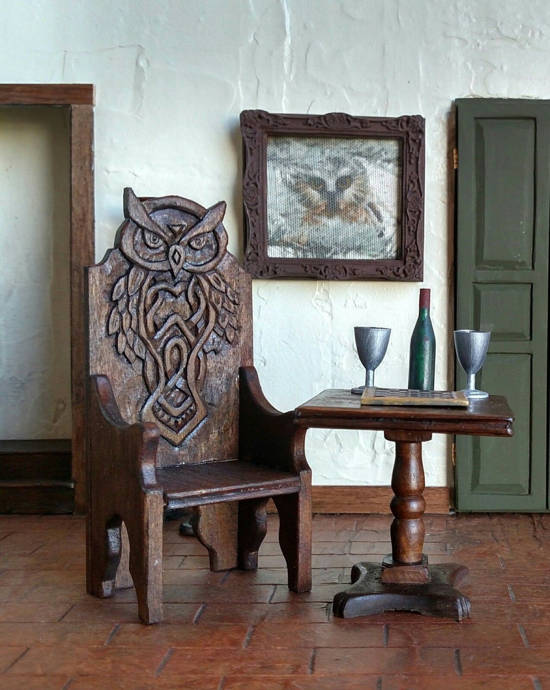 Handcarved Celtic OWL Throne Arm Chair Medieval, Wizard, Witch, Artisan ...