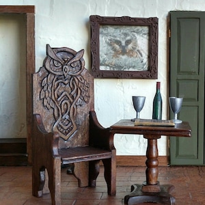 Handcarved Celtic OWL Throne Arm Chair Medieval, Wizard, Witch, Artisan ...