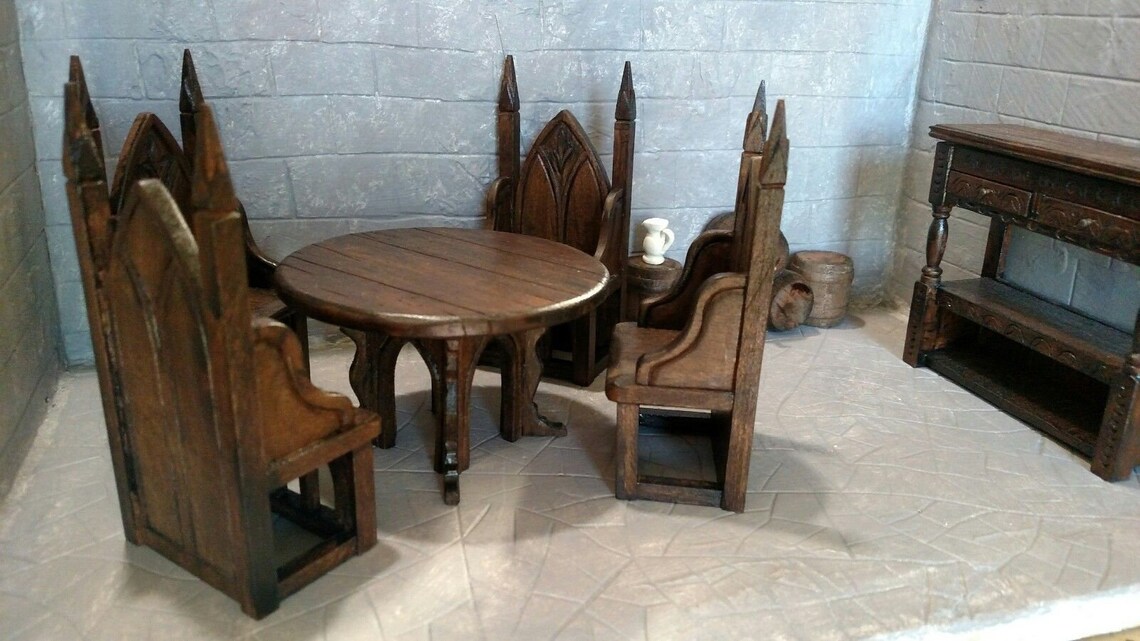 Gothic Castle THRONE CHAIRS & TABLE, Artisan Handcarved, Medieval ...