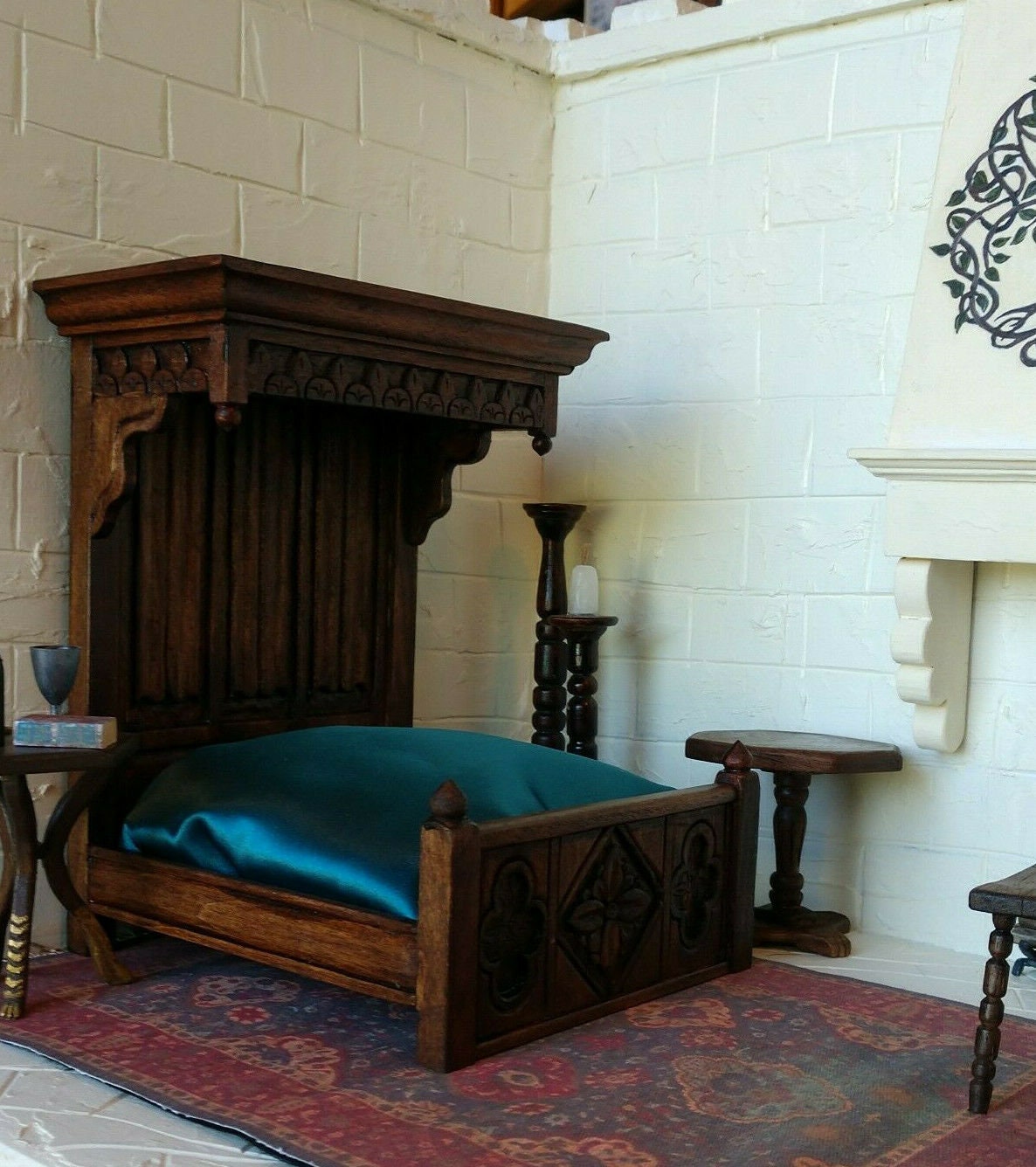 Half Tester Bed, Linenfold Carving, Artisan Handcarved, Medieval ...