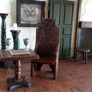 Handcarved Celtic OWL Throne Arm Chair Medieval, Wizard, Witch, Artisan ...