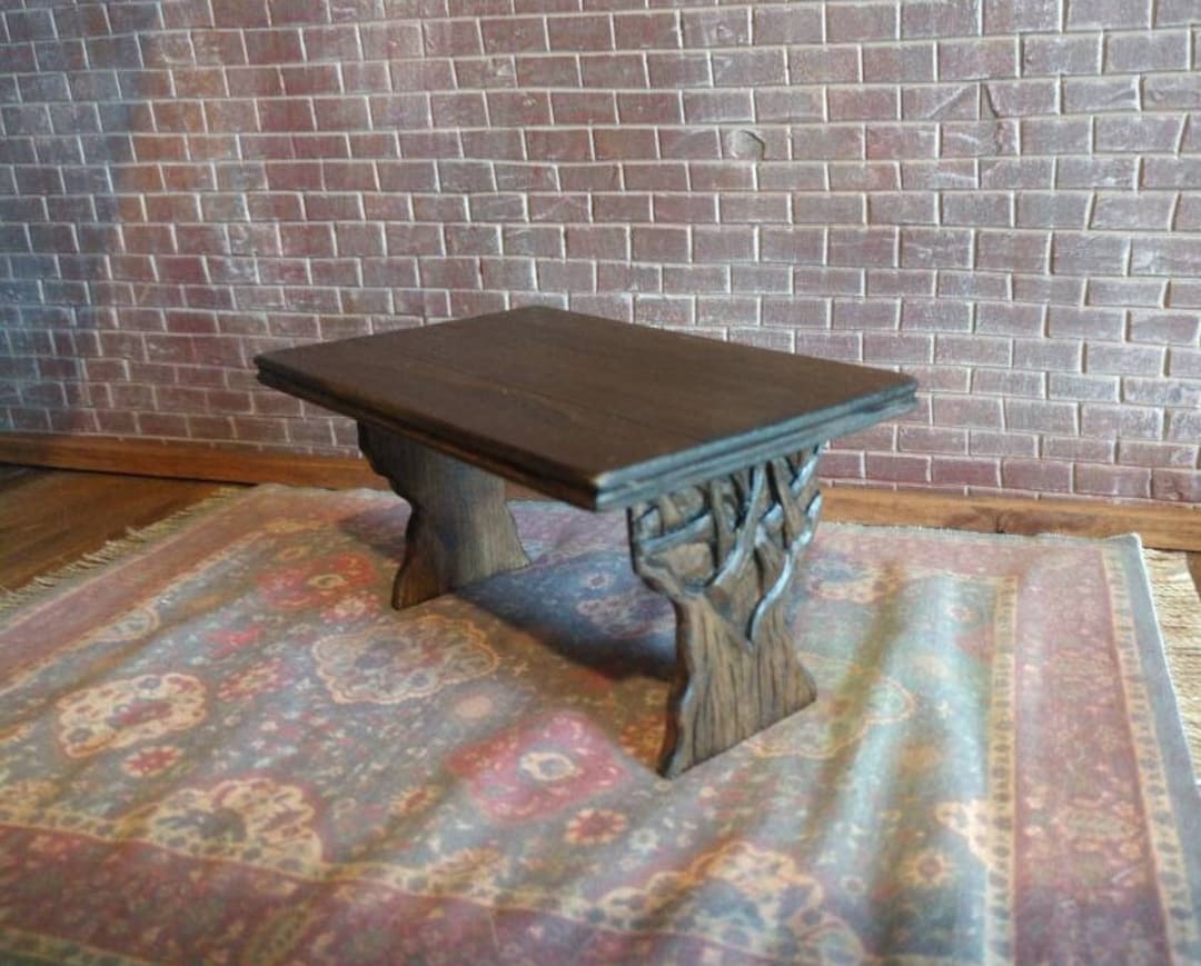 Medieval Hand Carved Druids' Tree Trestle Table, Artisan Made Dollhouse ...